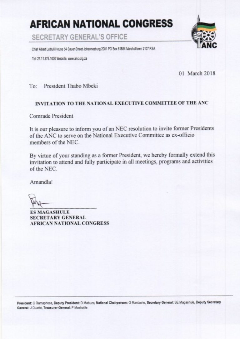 Leaked ANC letter suggests Mbeki may have been invited to elections ...