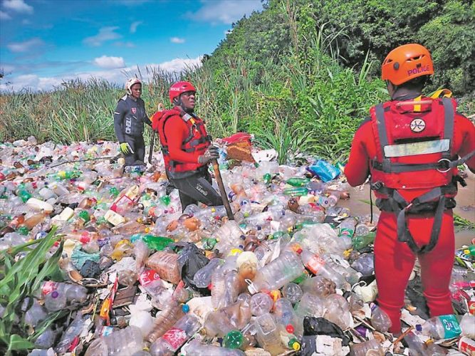 Plastic clogging river in Tongaat hampers rescue efforts of girl washed ...