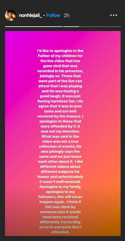 Nonhle Jali issues public apology to Andile Jali after 'embarrassing ...