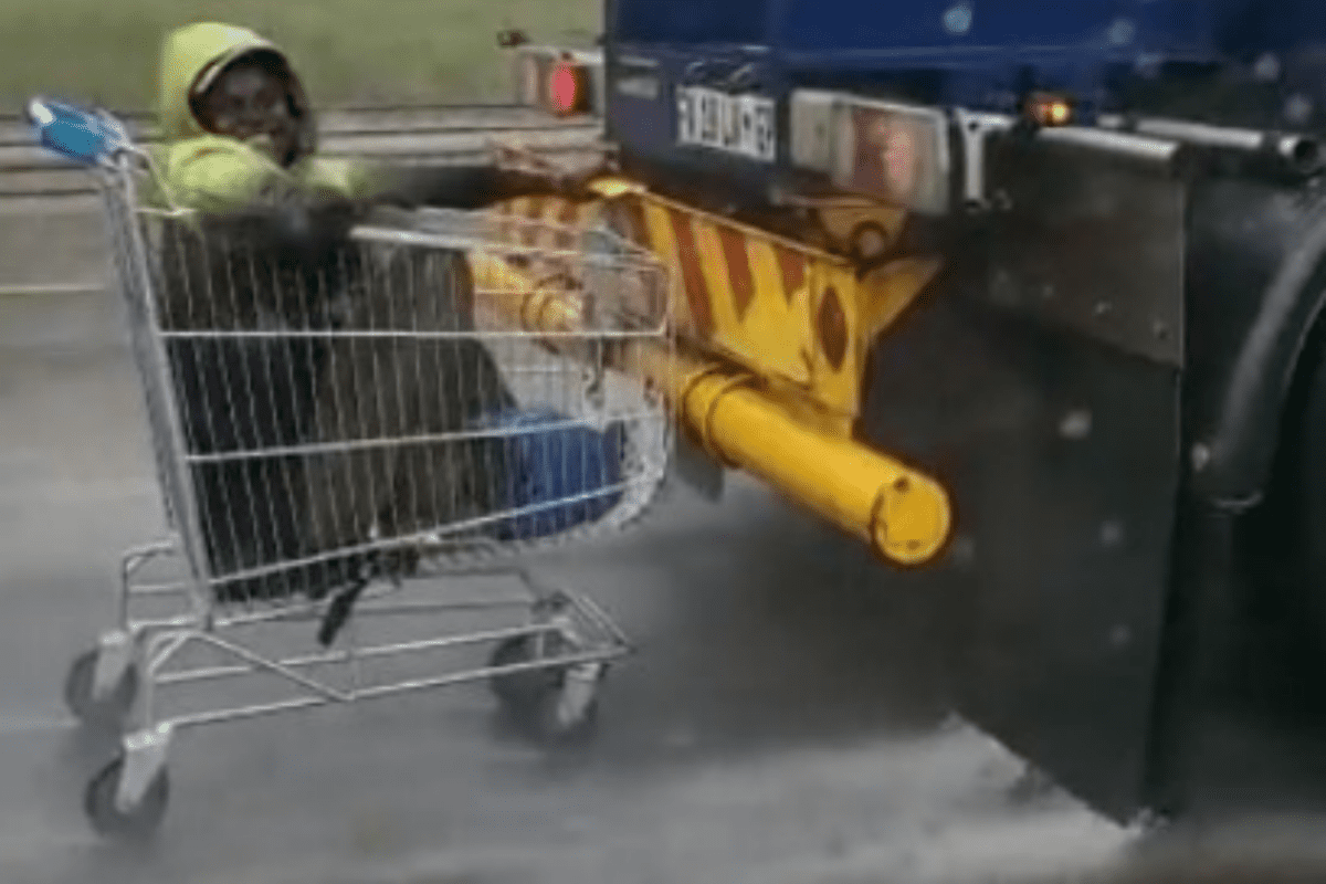 WATCH: No cash for commuting? Hop in a trolley and hang onto a truck