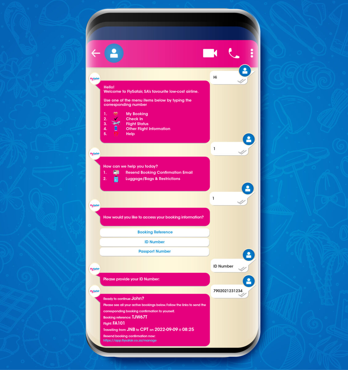 Here's how to manage FlySafair flight details via WhatsApp