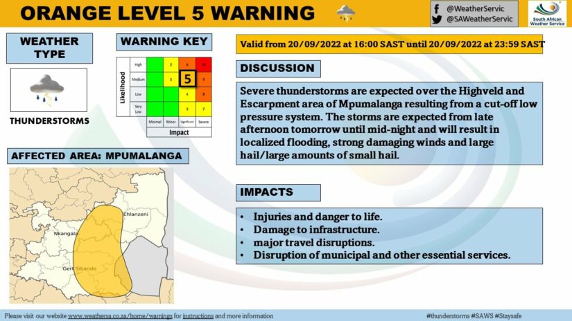 Weather service warns of severe thunderstorms on Tuesday