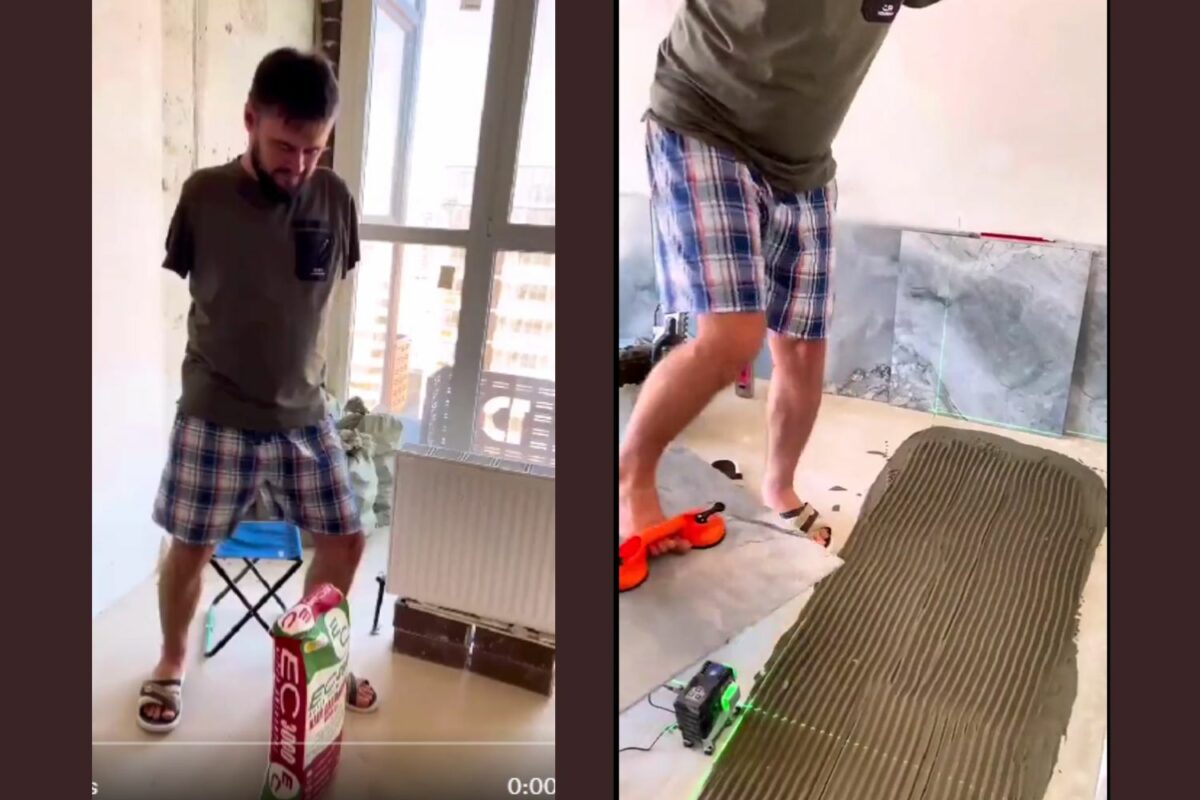 WATCH: Man without arms tiles floor using only his feet