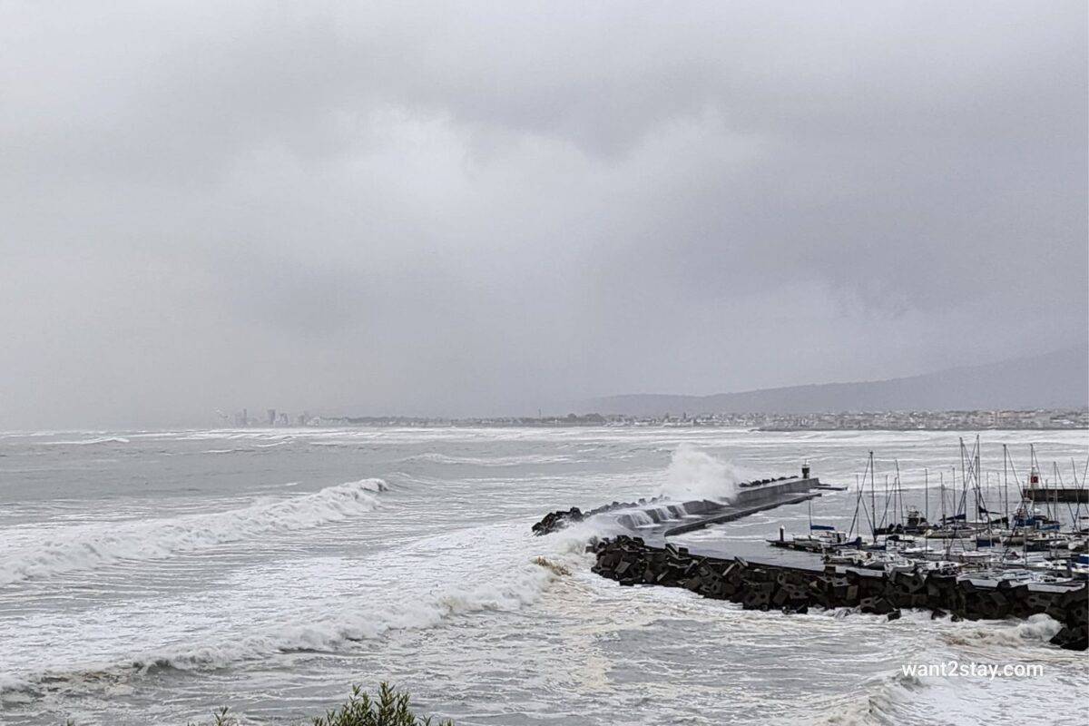 Spring high tide hits Bikini Beach in Gordons Bay
