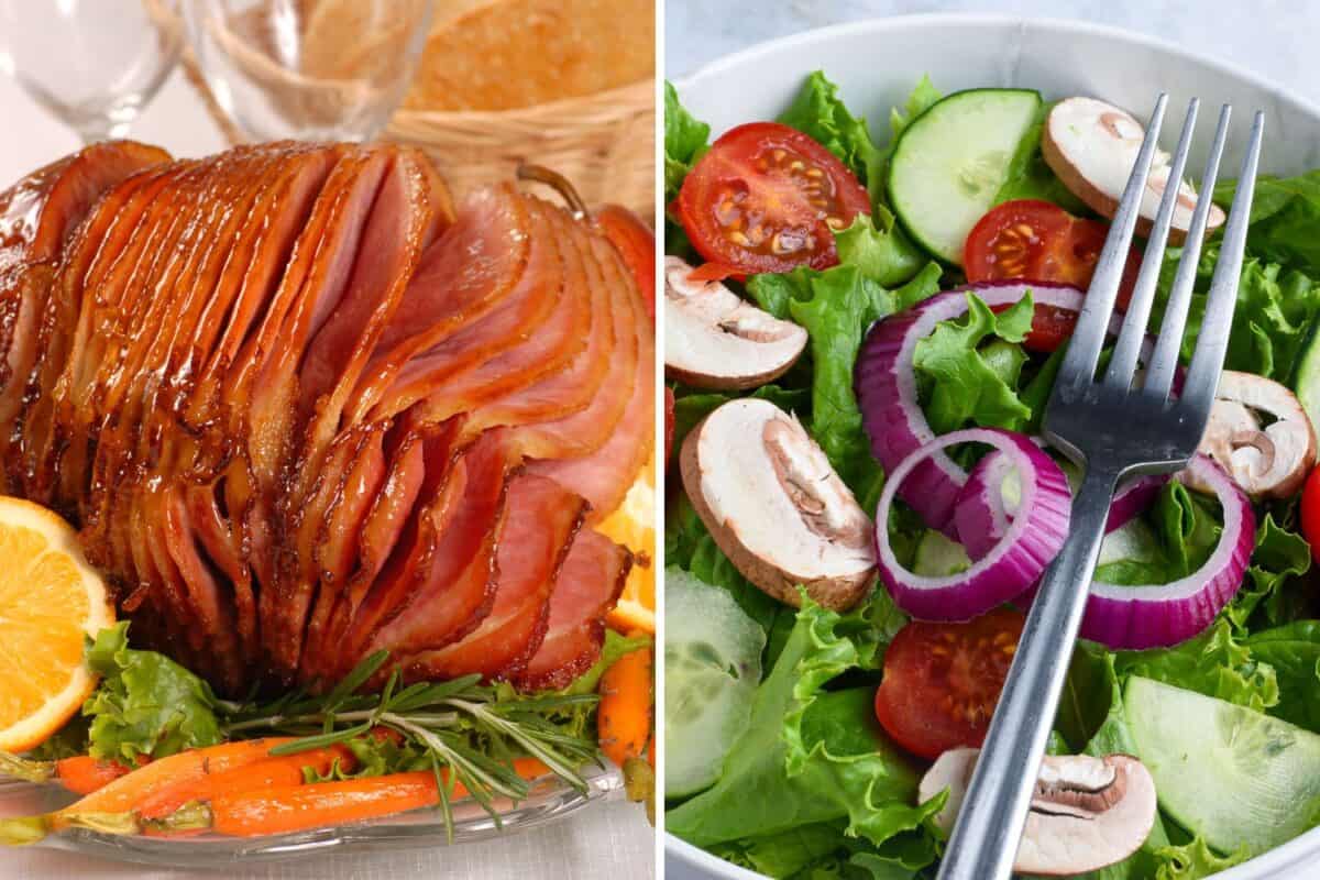 Sunday lunch: Honey glazed ham with roasted mushroom Caesar salad