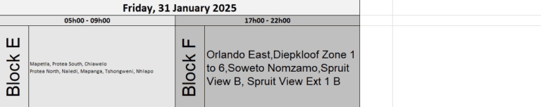 Here is your load reduction schedule for the rest of January