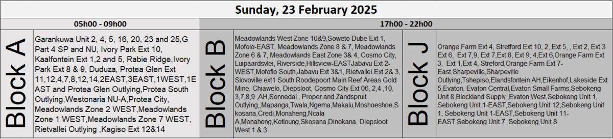 Here’s this week’s Eskom load reduction schedule