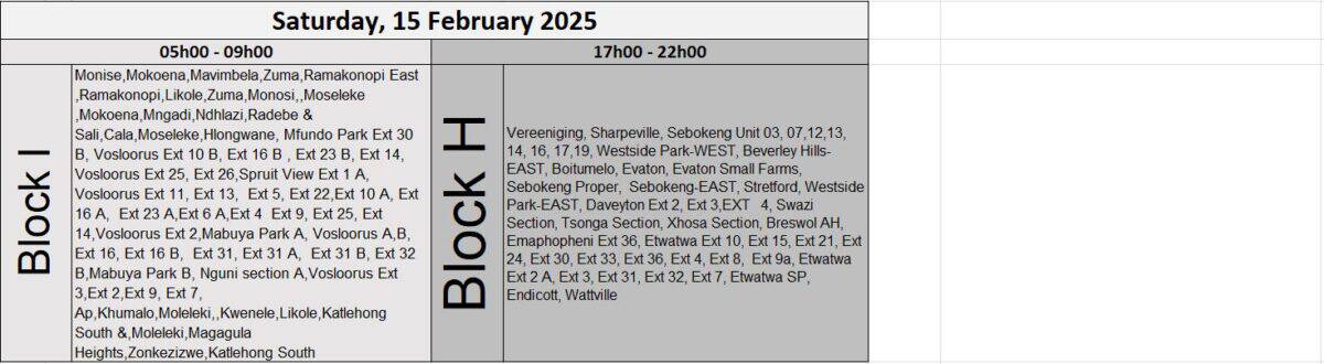 Here’s this week's Eskom load reduction schedule