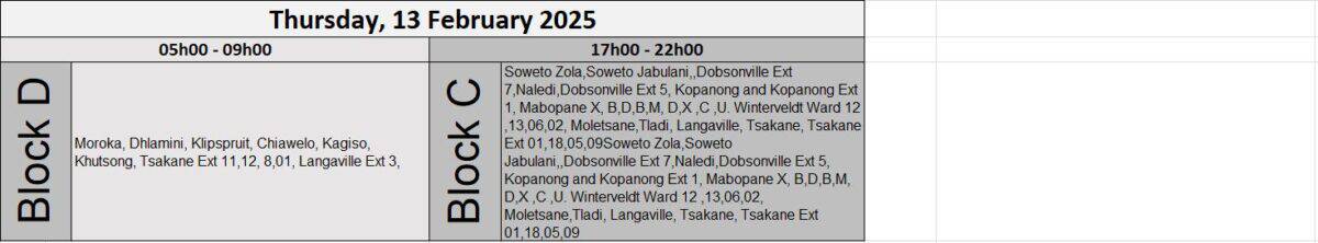 Here’s this week's Eskom load reduction schedule