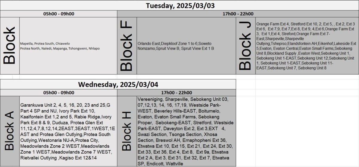 Here’s your weekly Eskom load reduction schedule