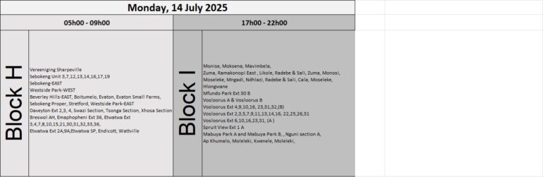 Here’s Eskom’s load reduction schedule for Gauteng this week