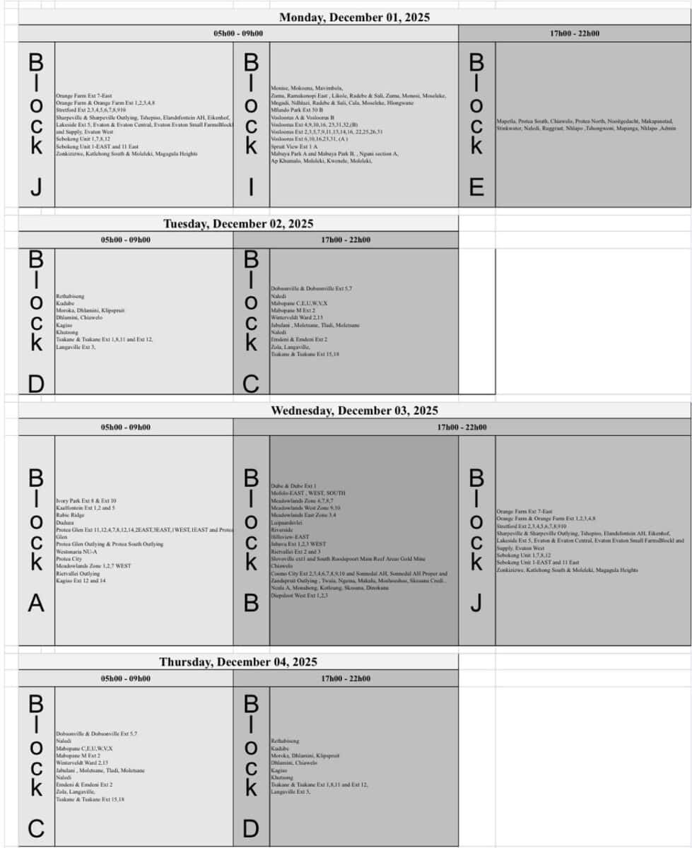 Load reduction: Here are the areas affected in Gauteng | The Citizen