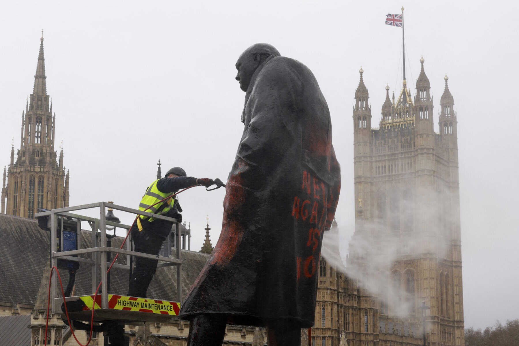 UK police arrest man after Churchill statue sprayed with pro ...