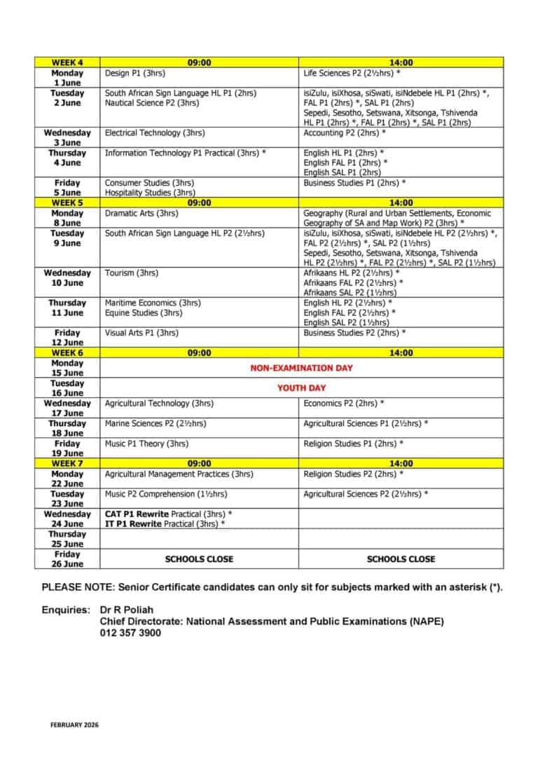Matric 2026: Here's your June NSC exam timetable | The Citizen