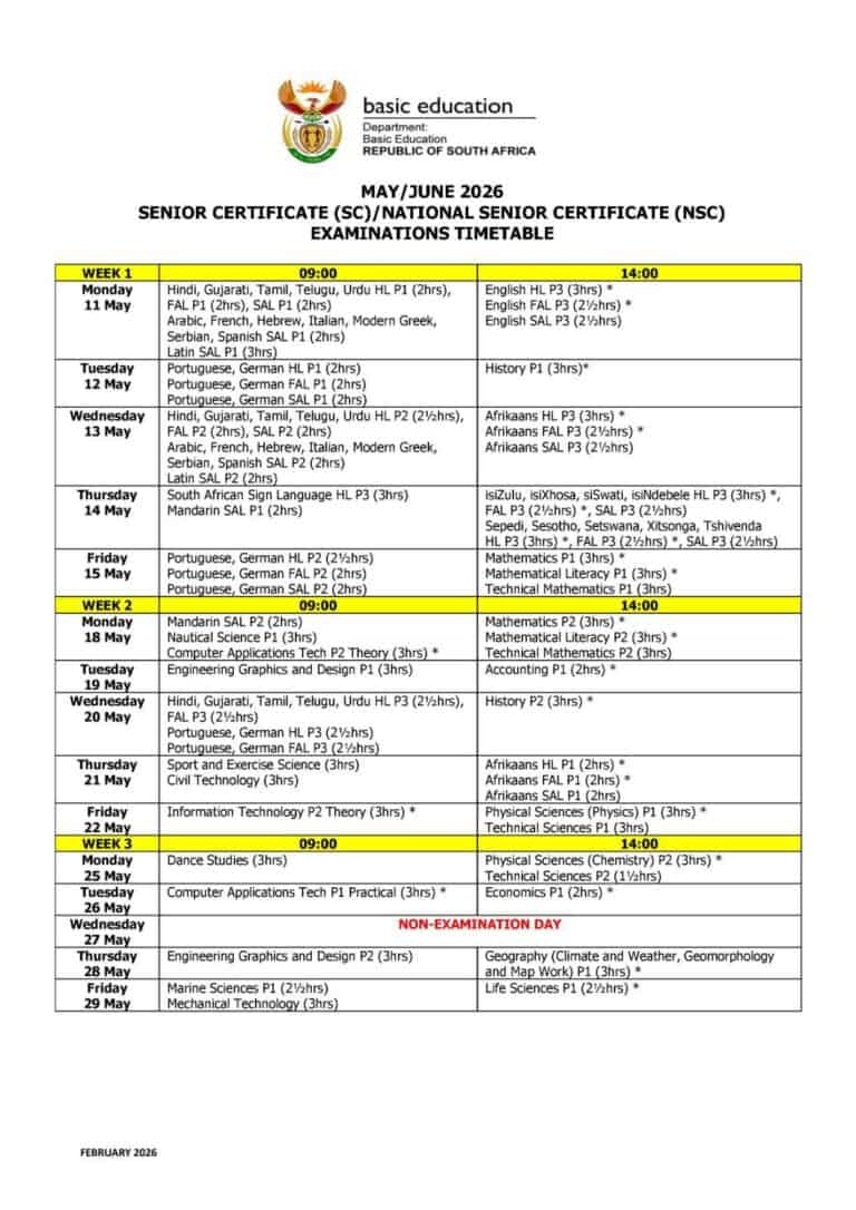 Matric 2026: Here's your June NSC exam timetable | The Citizen
